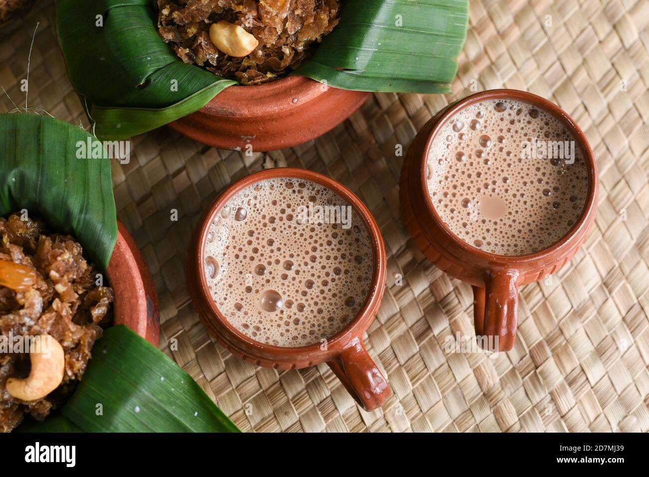 Top view of Indian Masala Chai or traditional beverage with tea, milk ...