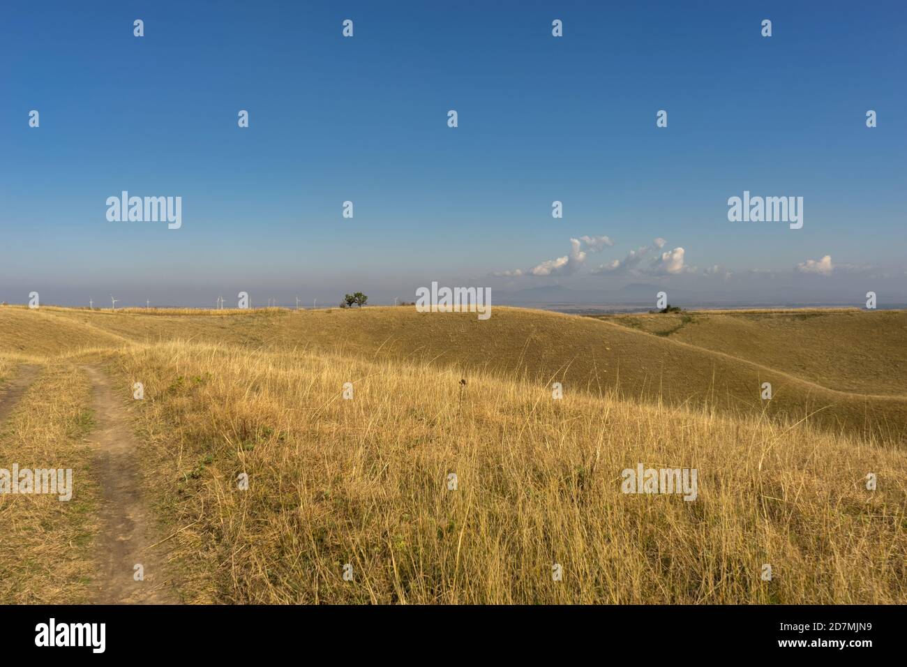 Blue sky with clouds and yellow hills in autumn Stock Photo - Alamy