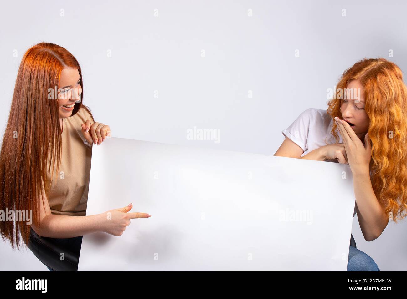 The girls are holding a large white poster on which your advertisement ...