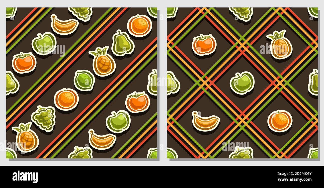 Vector Fruit Seamless Patterns, 2 square repeating fruit backgrounds ...