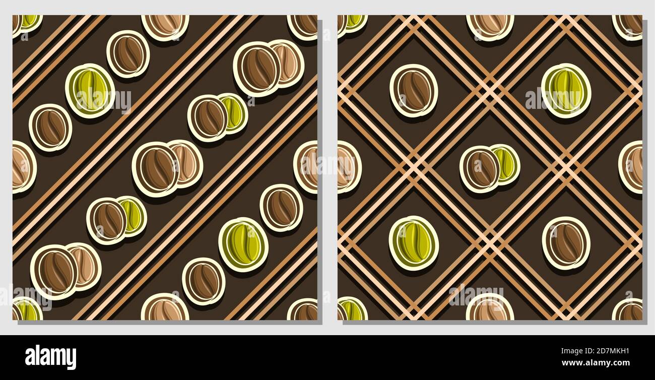Vector Coffee Seamless Patterns, 2 square repeating coffee backgrounds ...