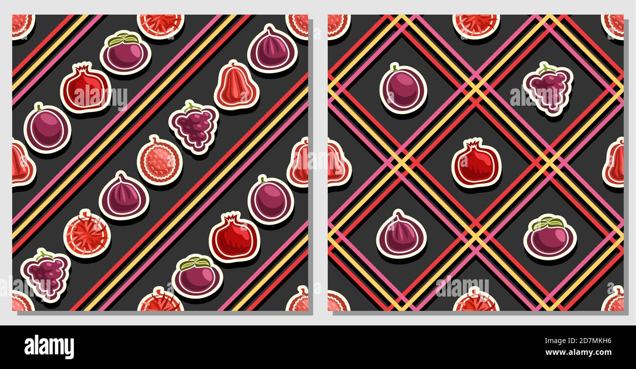 Vector Fruit Seamless Patterns, 2 square repeating fruit backgrounds ...
