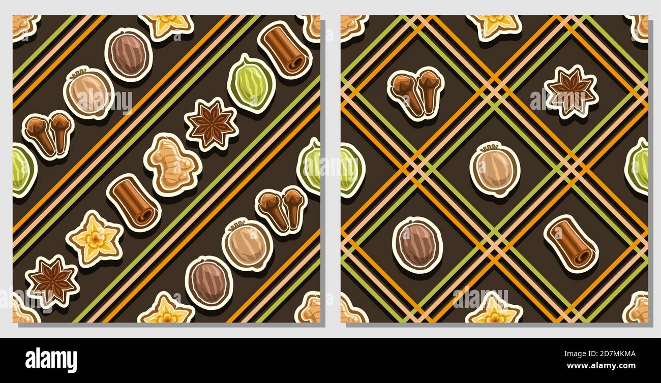 Vector Spice Seamless Patterns, 2 square repeating spice backgrounds ...