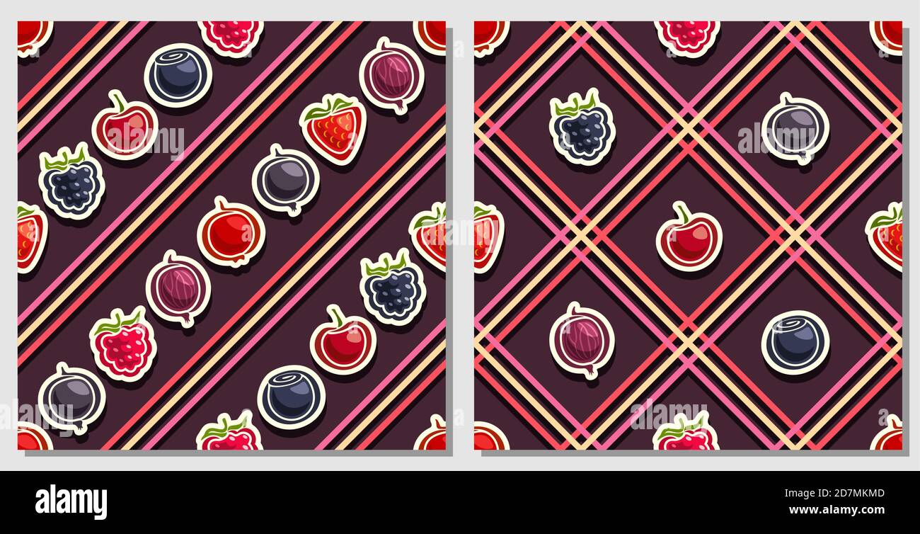 Vector Berry Seamless Patterns, 2 square repeating berry backgrounds ...