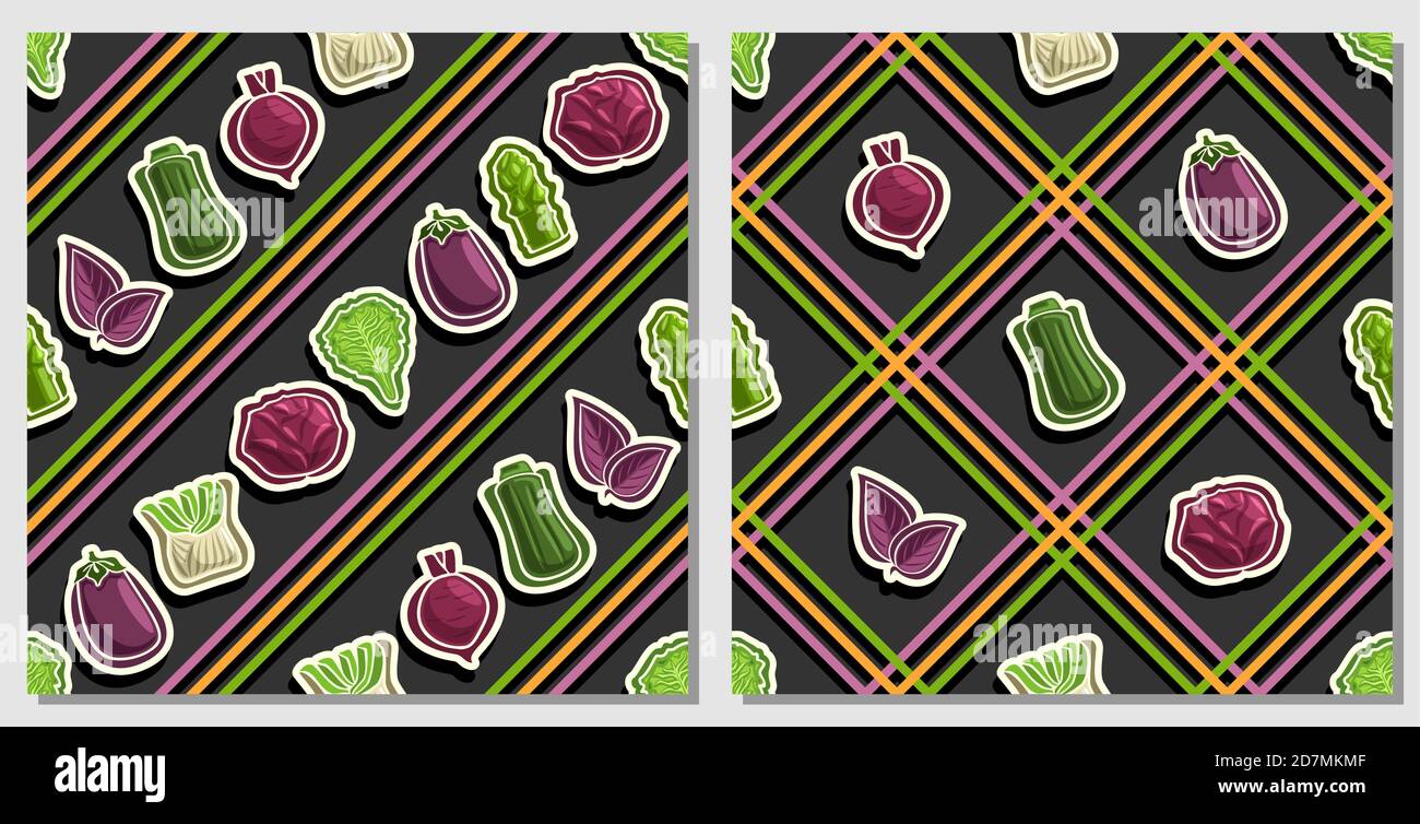 Vector Vegetable Seamless Patterns, 2 square repeating veggie ...