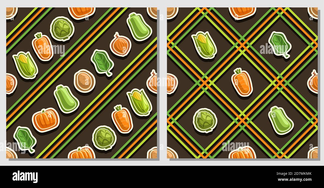 Vector Vegetable Seamless Patterns, 2 square repeating veggie ...