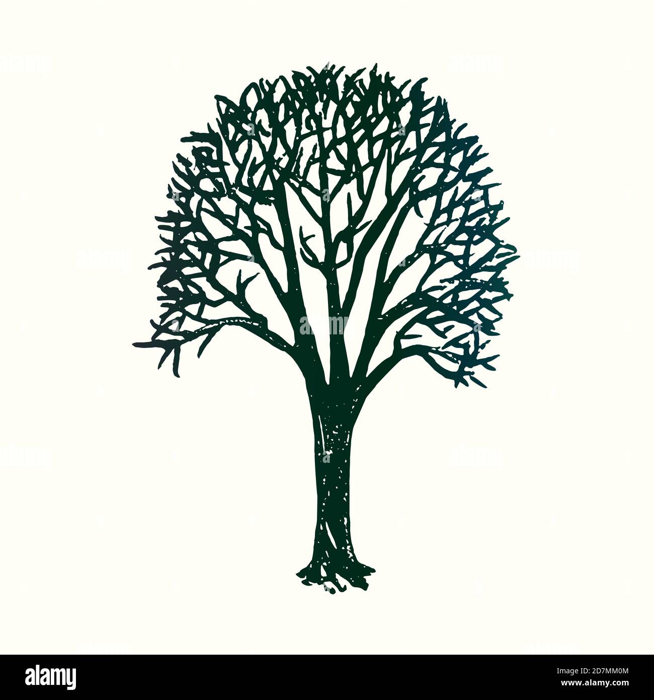 Tree silhouette, hand drawn doodle, sketch in pop art style, black and ...
