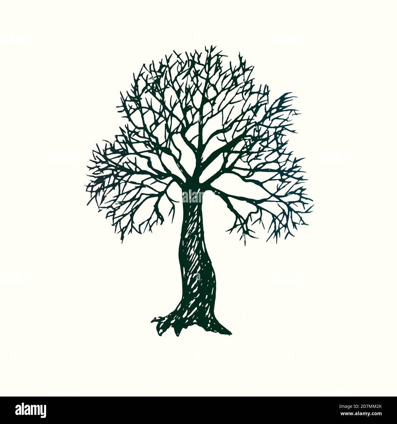 Tree silhouette, hand drawn doodle, sketch in pop art style, black and ...