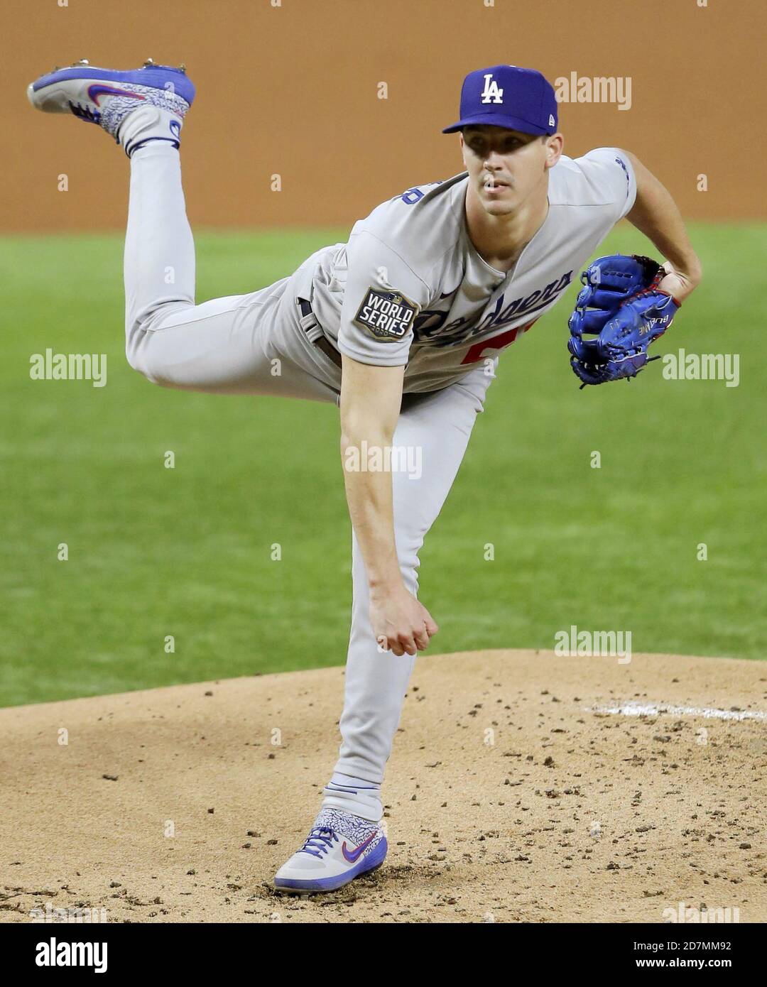 Walker Buehler of the Los Angeles Dodgers pitches in Game 3 of the ...