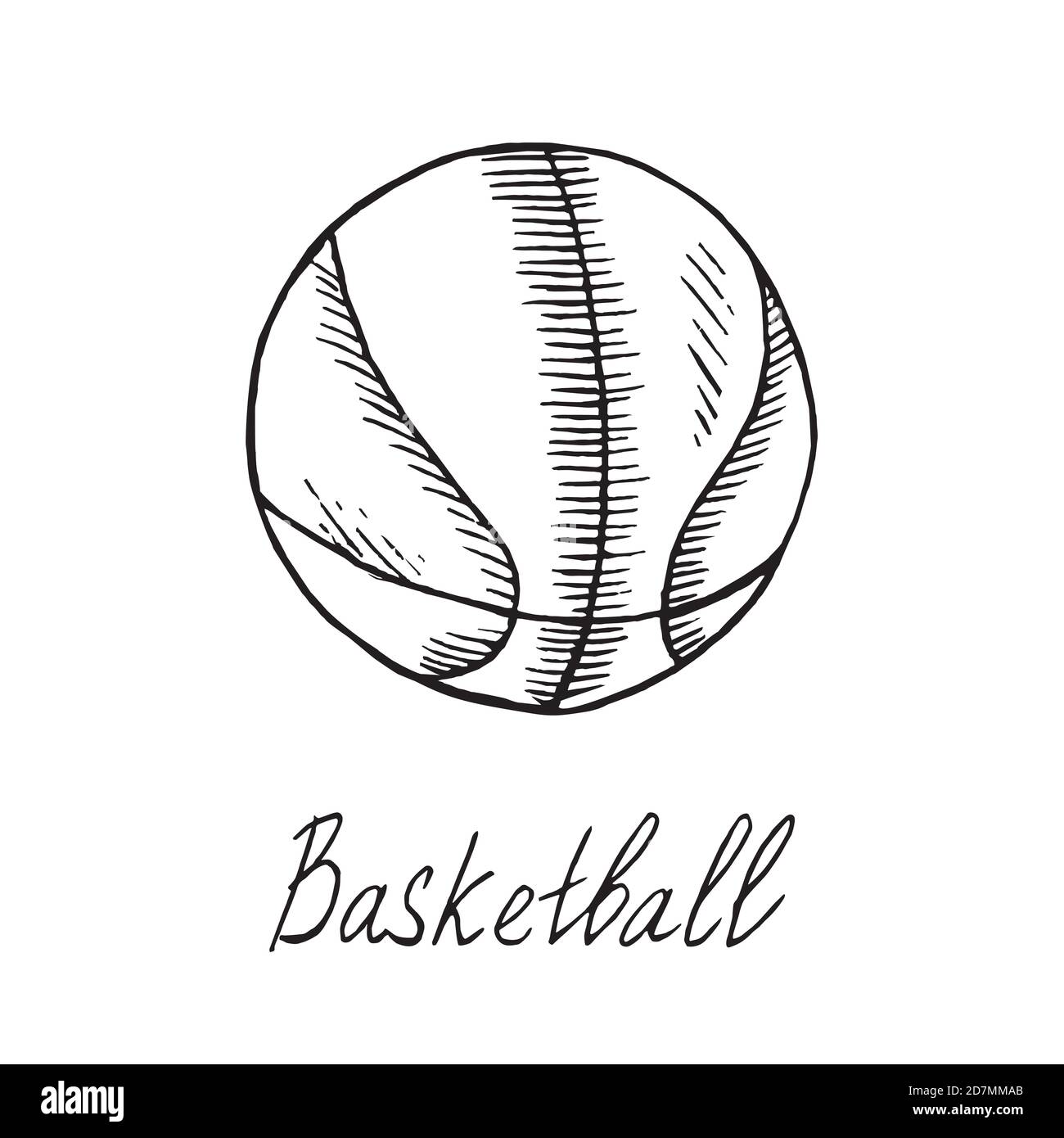 Basketball ball, hand drawn doodle sketch with inscription, isolated ...