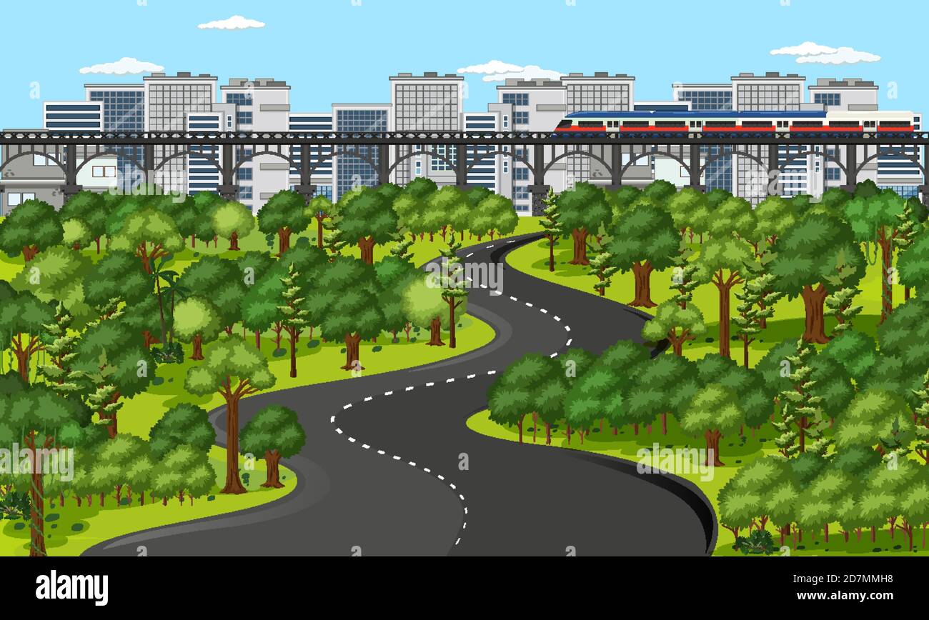 City with nature park landscape scene illustration Stock Vector Image ...
