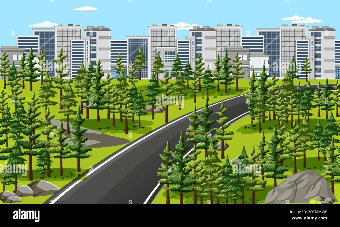 City with nature park landscape scene illustration Stock Vector Image ...