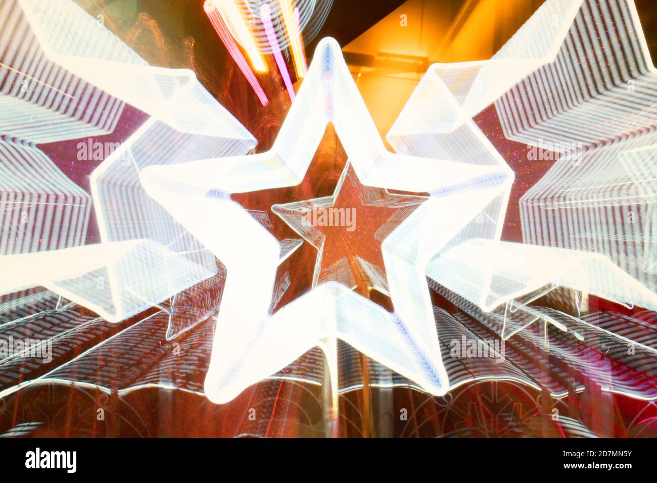 some of star shape neon light are shooting with zoom technical Stock ...