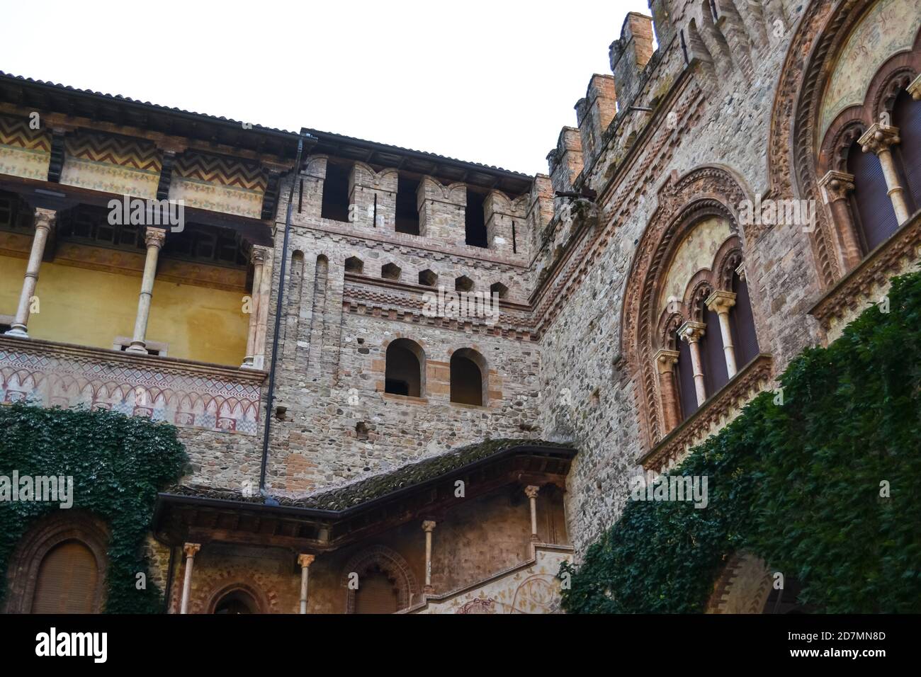 The castle of Grazzano Visconti and the adjoining park, built in 1393 ...