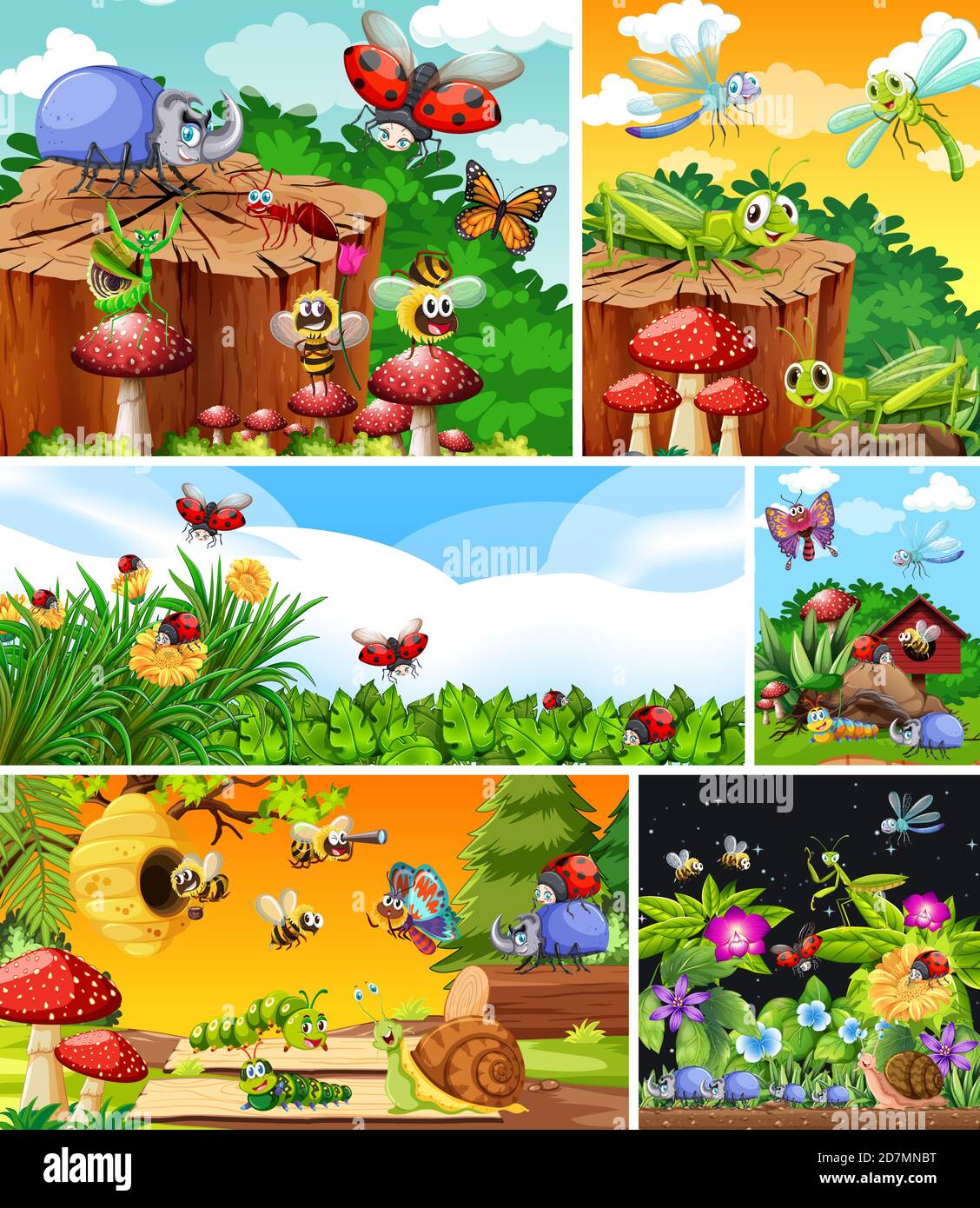 Set of different insects living in the garden background illustration ...