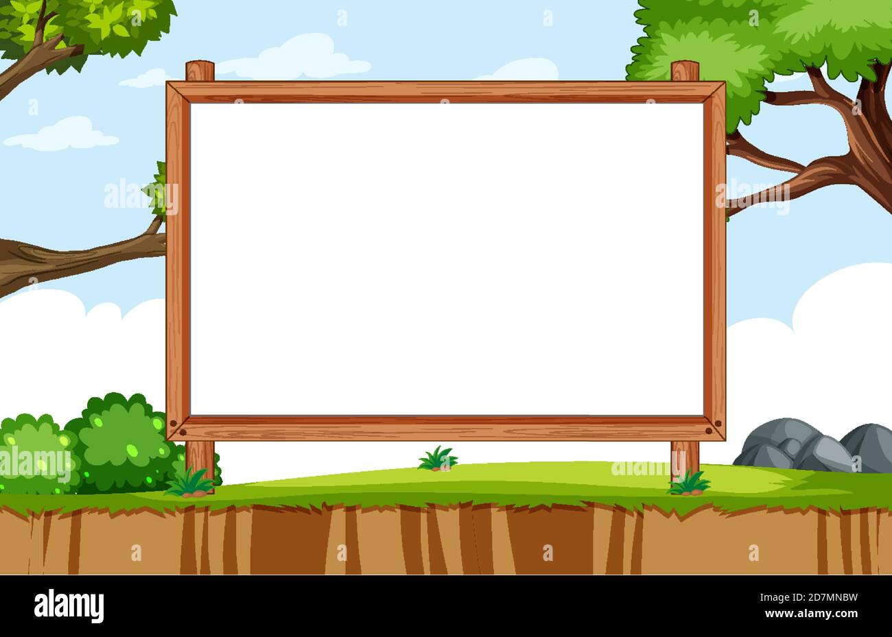 Empty banner board in nature park scenery illustration Stock Vector ...