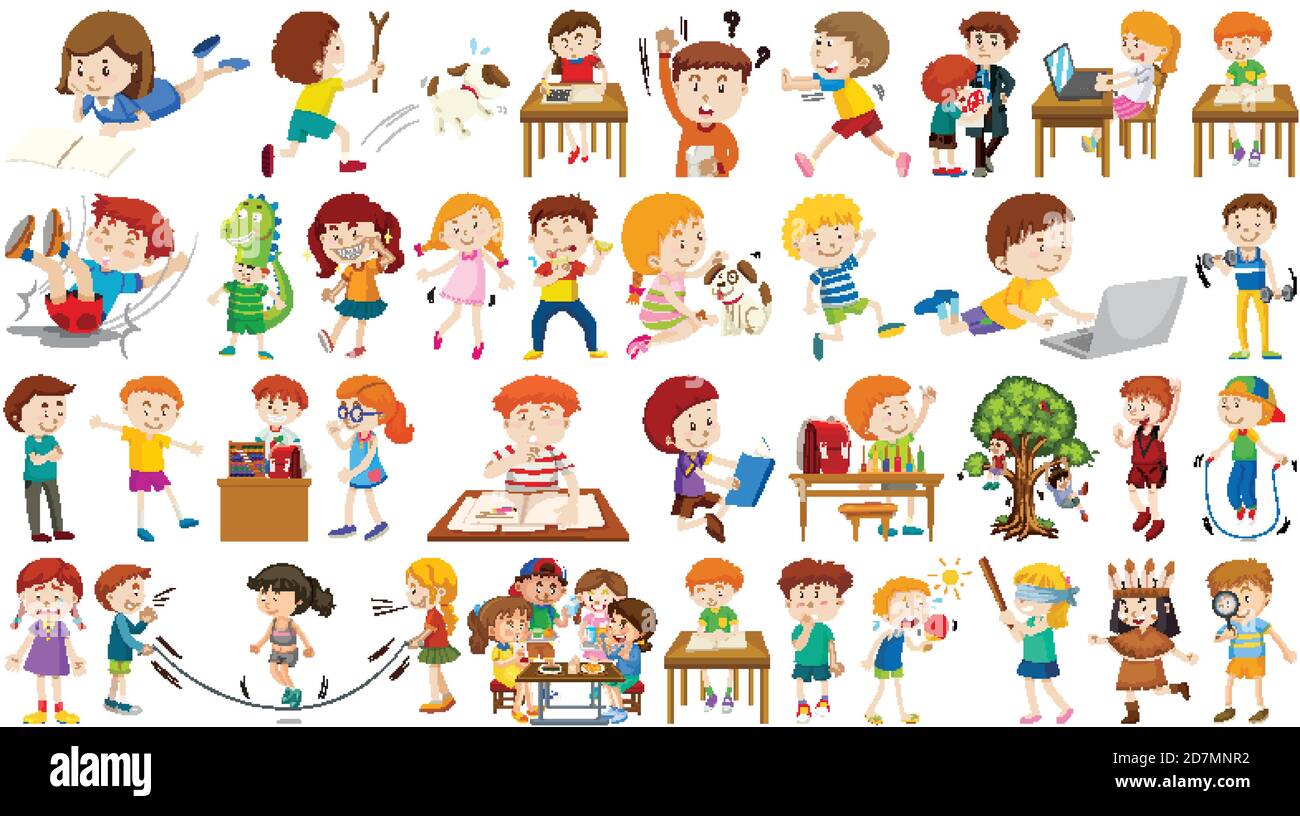 Set of cute kids cartoon character illustration Stock Vector Image ...