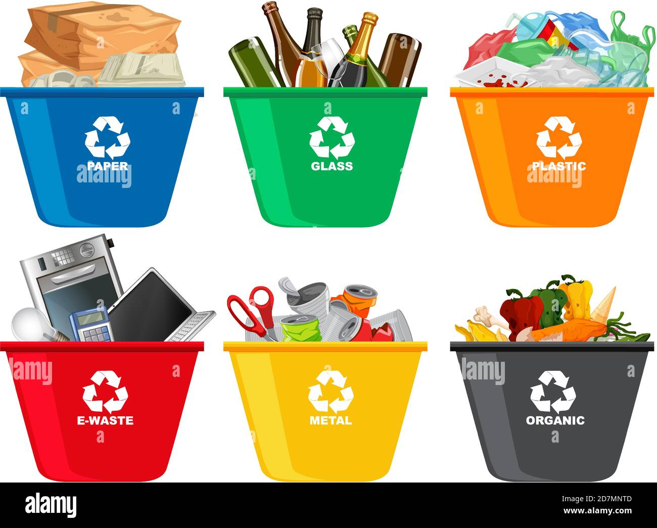 Colorful Recycle Bins With Recycle Symbol Isolated On White Background Illustration Stock Vector