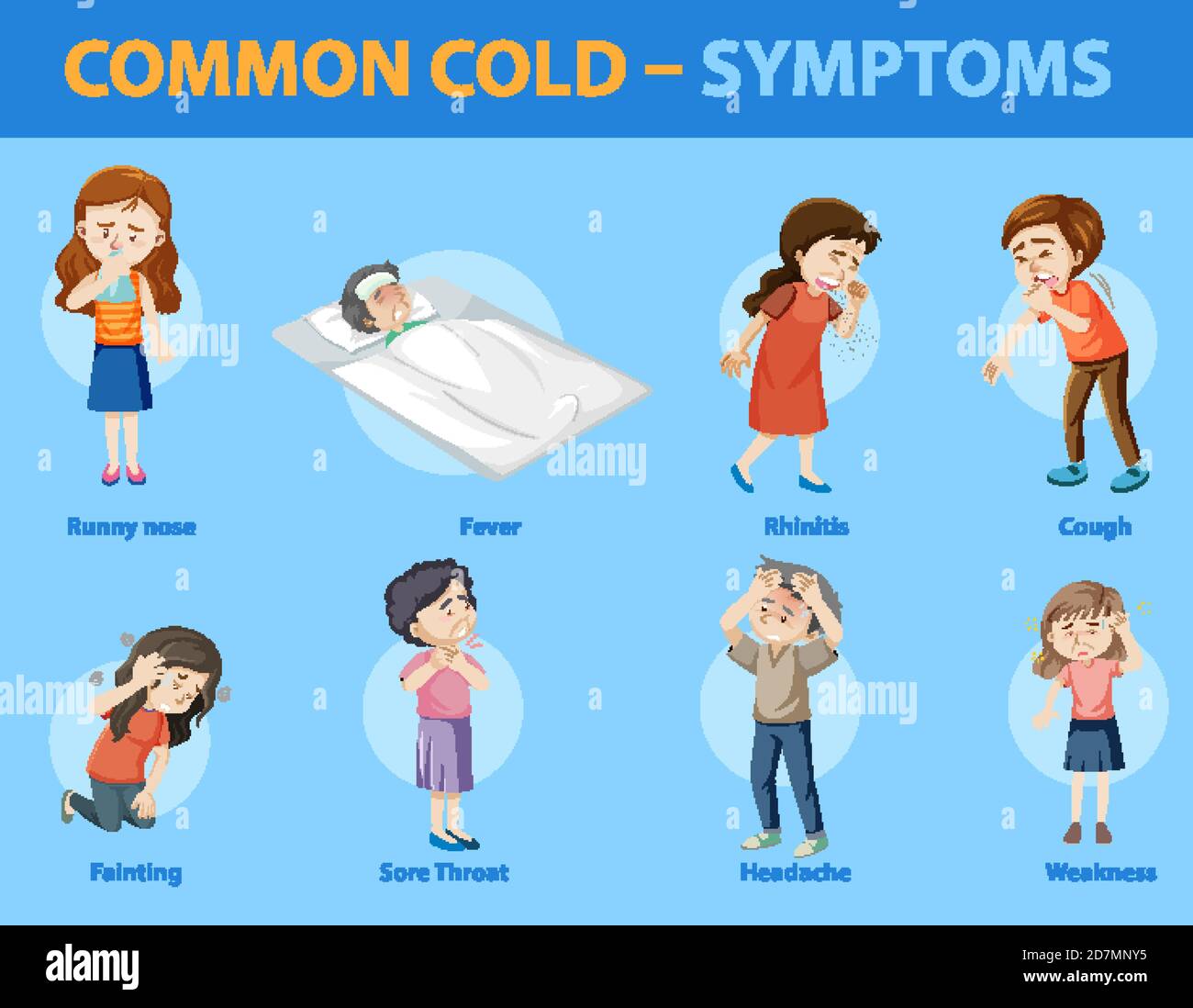 Common cold symptoms cartoon style infographic illustration Stock ...
