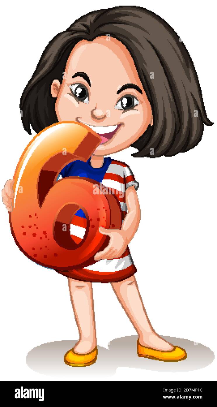 Asian girl holding math number six illustration Stock Vector Image ...