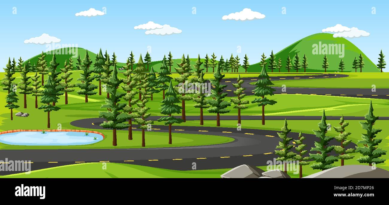 Long road in nature landscape scene illustration Stock Vector Image ...