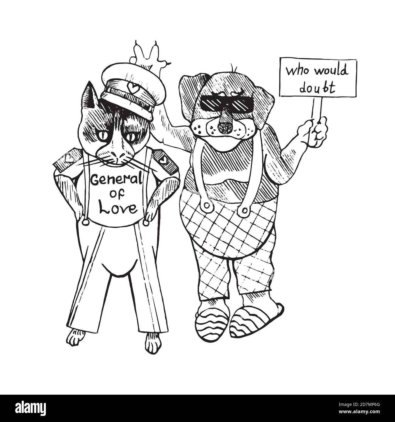 Cartoon character of funky cat in soviet military form with inscription ...