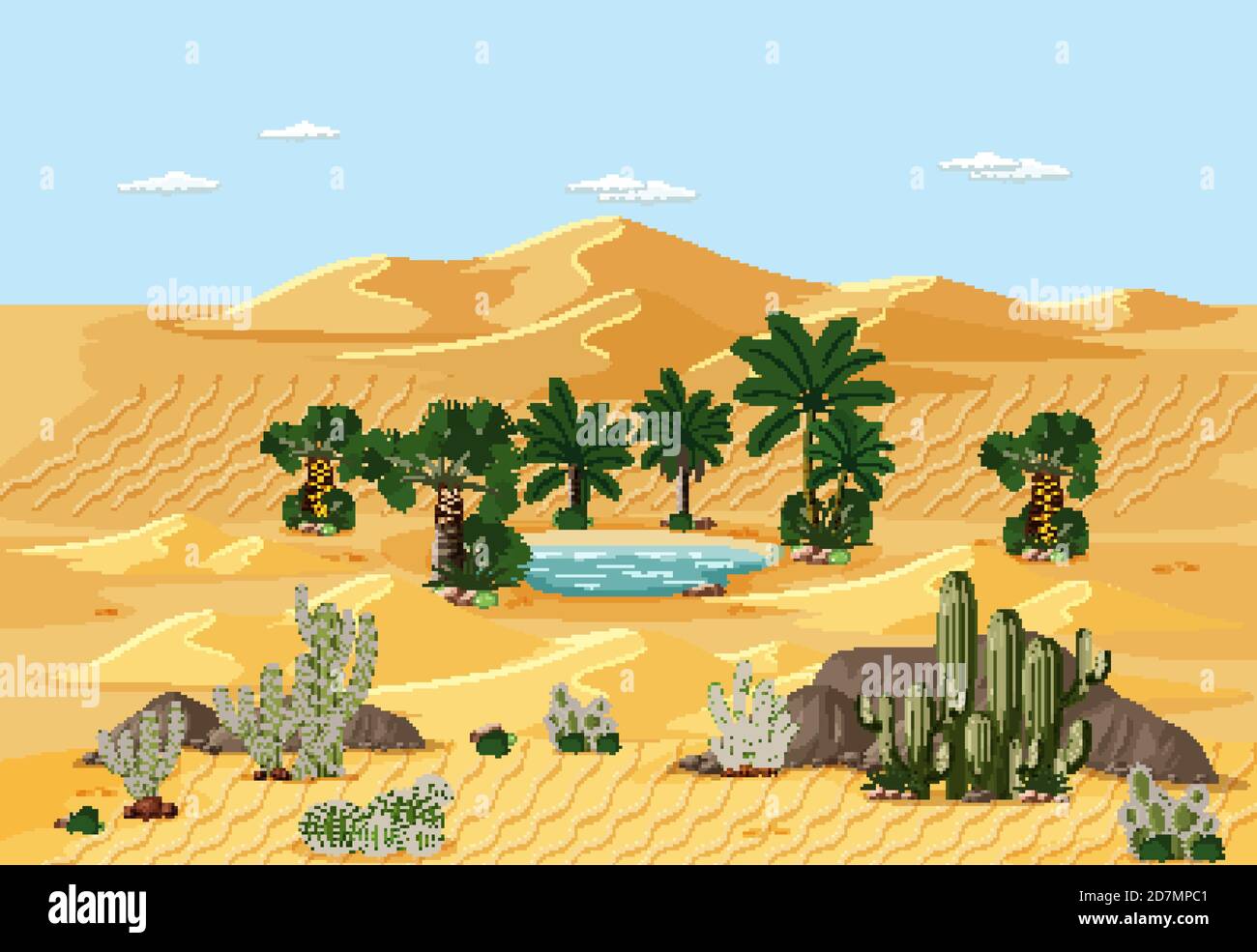 Desert landscape with nature tree elements scene illustration Stock ...