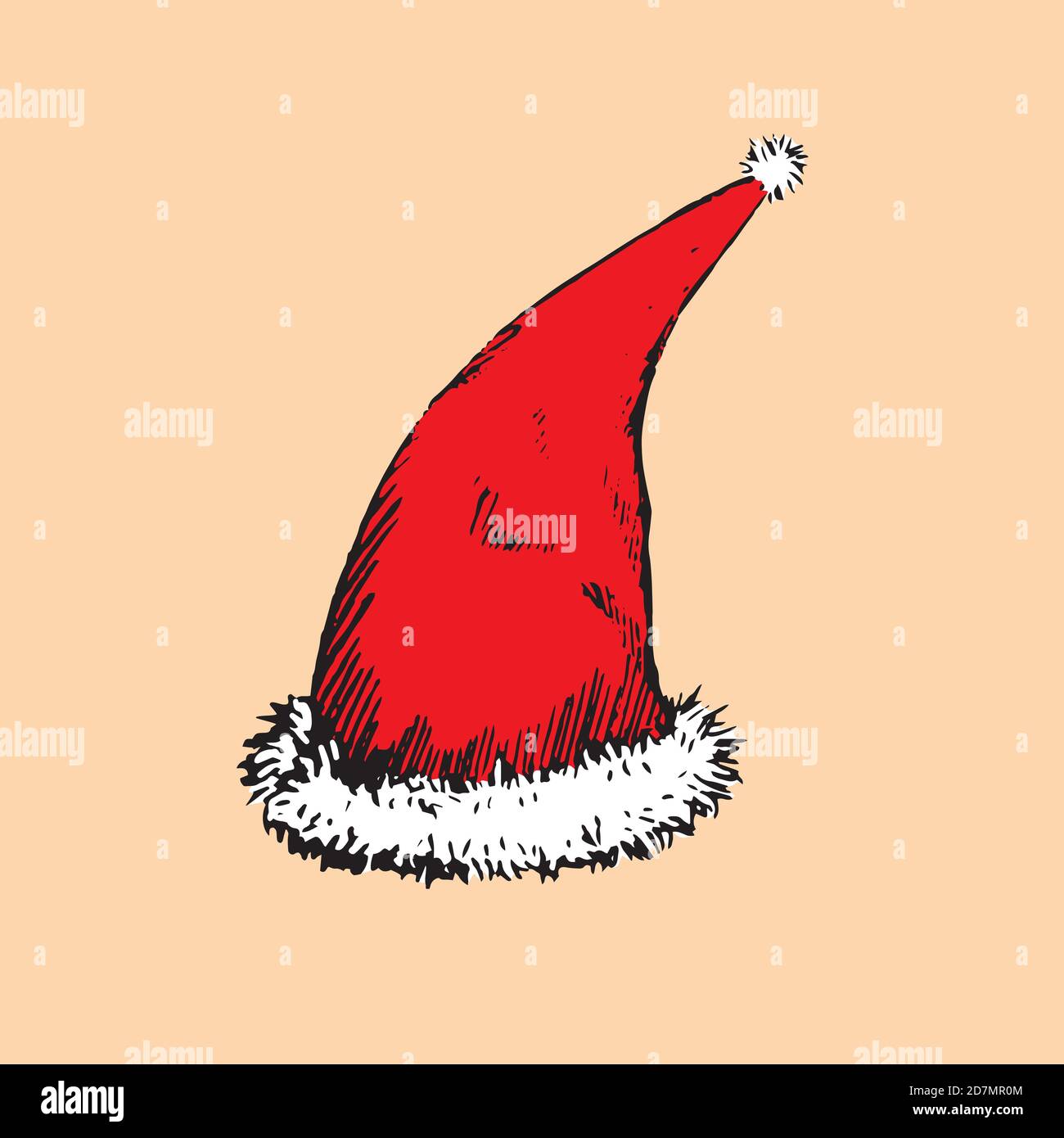 Santa`s hat, hand drawn doodle sketch, isolated color illustration ...