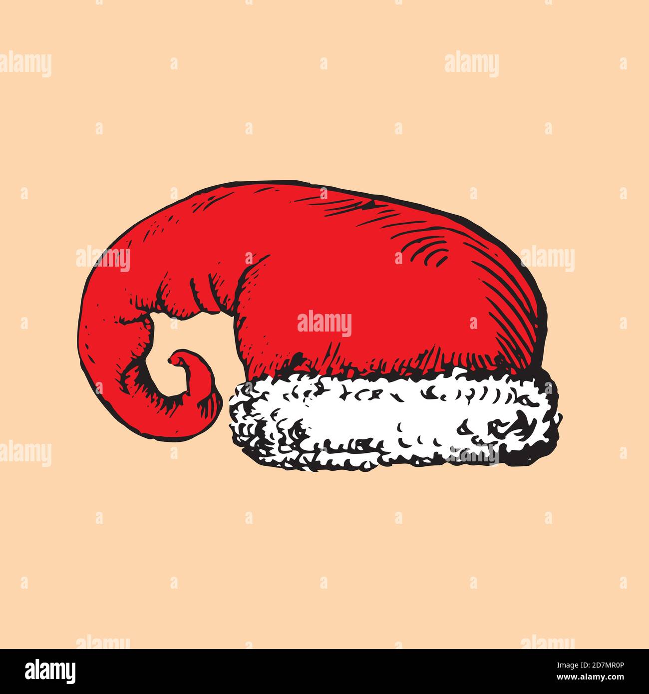 Santa`s hat, hand drawn doodle sketch, isolated color illustration ...