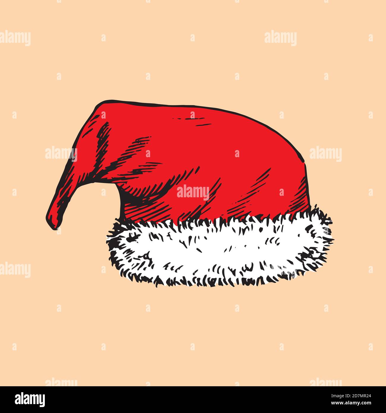 Santa`s hat, hand drawn doodle sketch, isolated color illustration ...