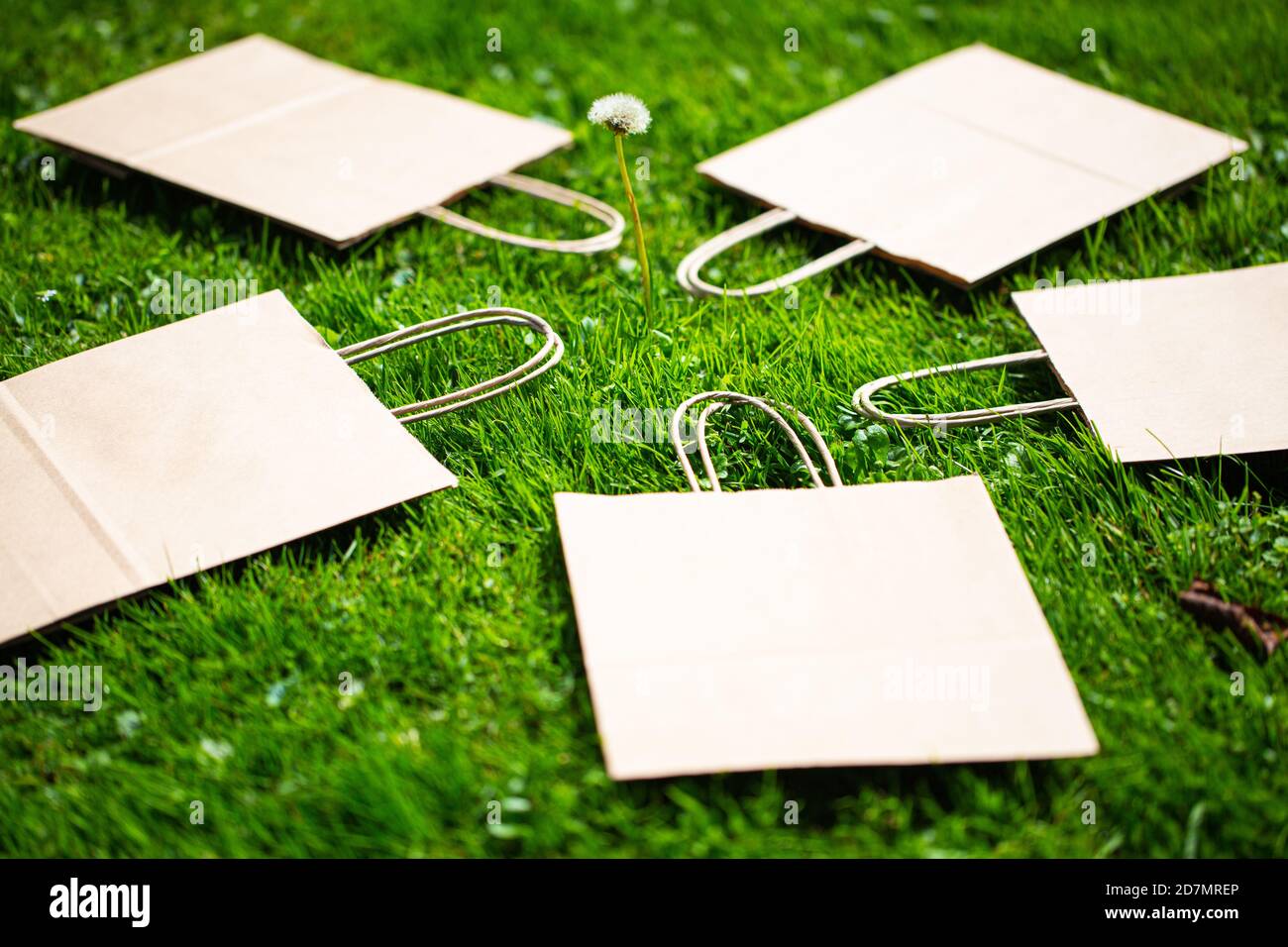 Paper bags lie in the grass, environmental protection, recycling Stock ...