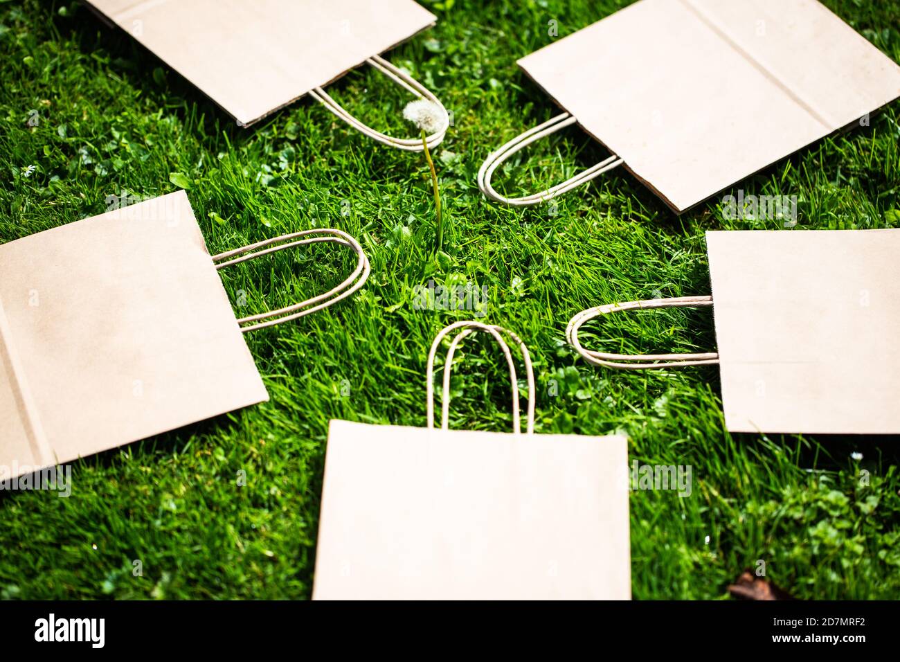 Paper bags lie in the grass, environmental protection, recycling Stock ...