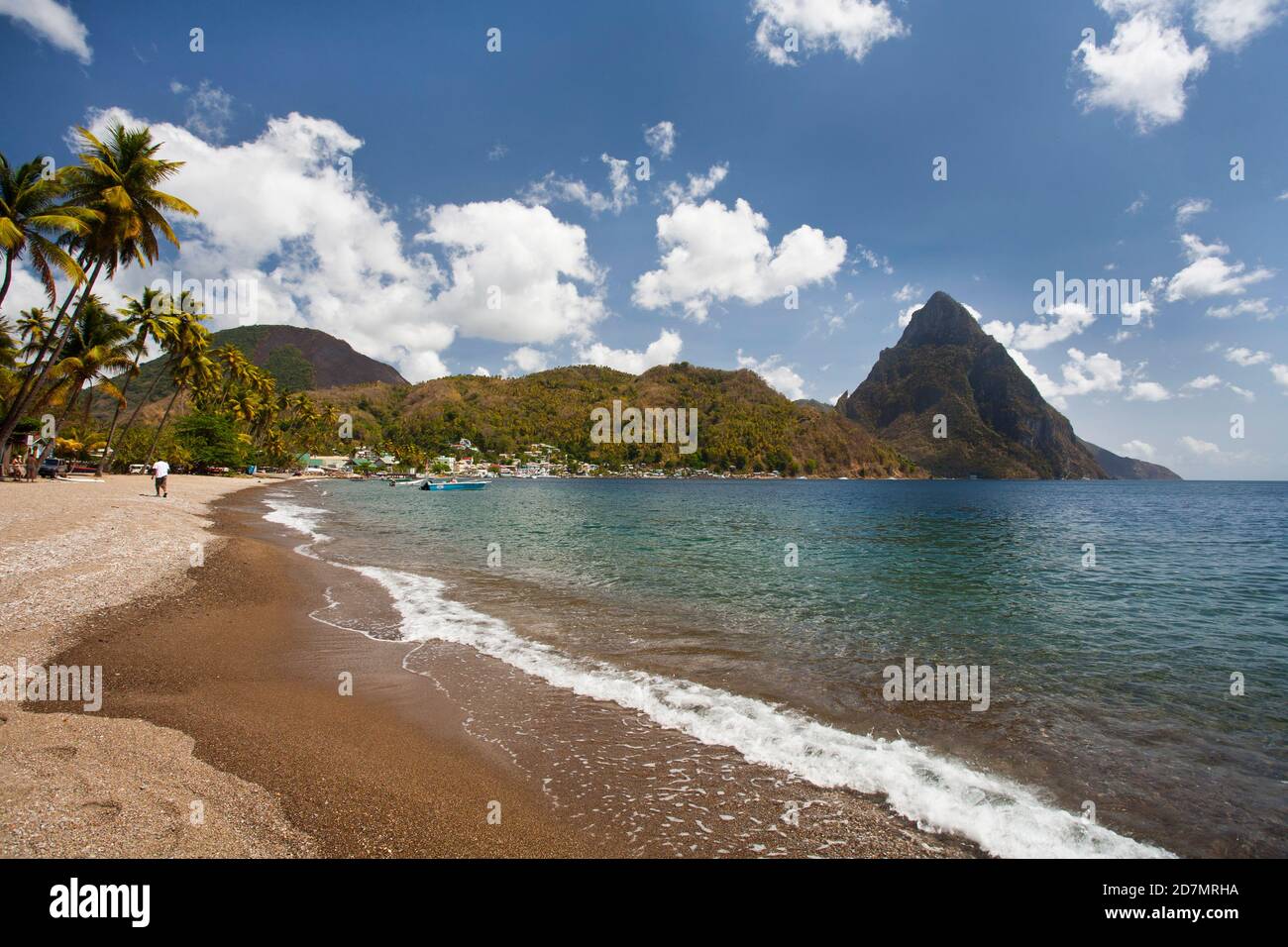 Landscape in St. Lucia with the beach and Deux Pitons Stock Photo - Alamy