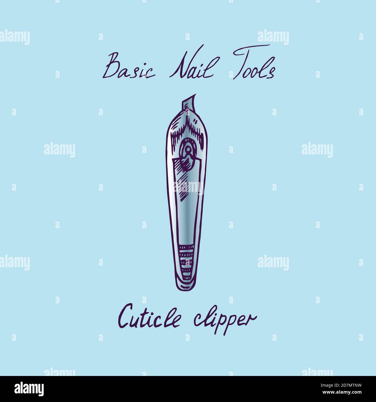 Basic nail tools, cuticle clipper, hand drawn doodle sketch with ...