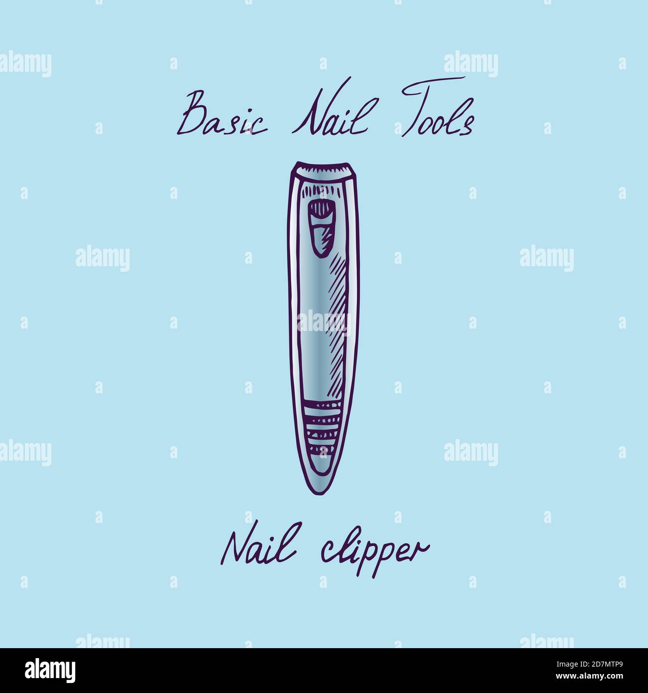 Basic nail tools, cuticle clipper, hand drawn doodle sketch with ...