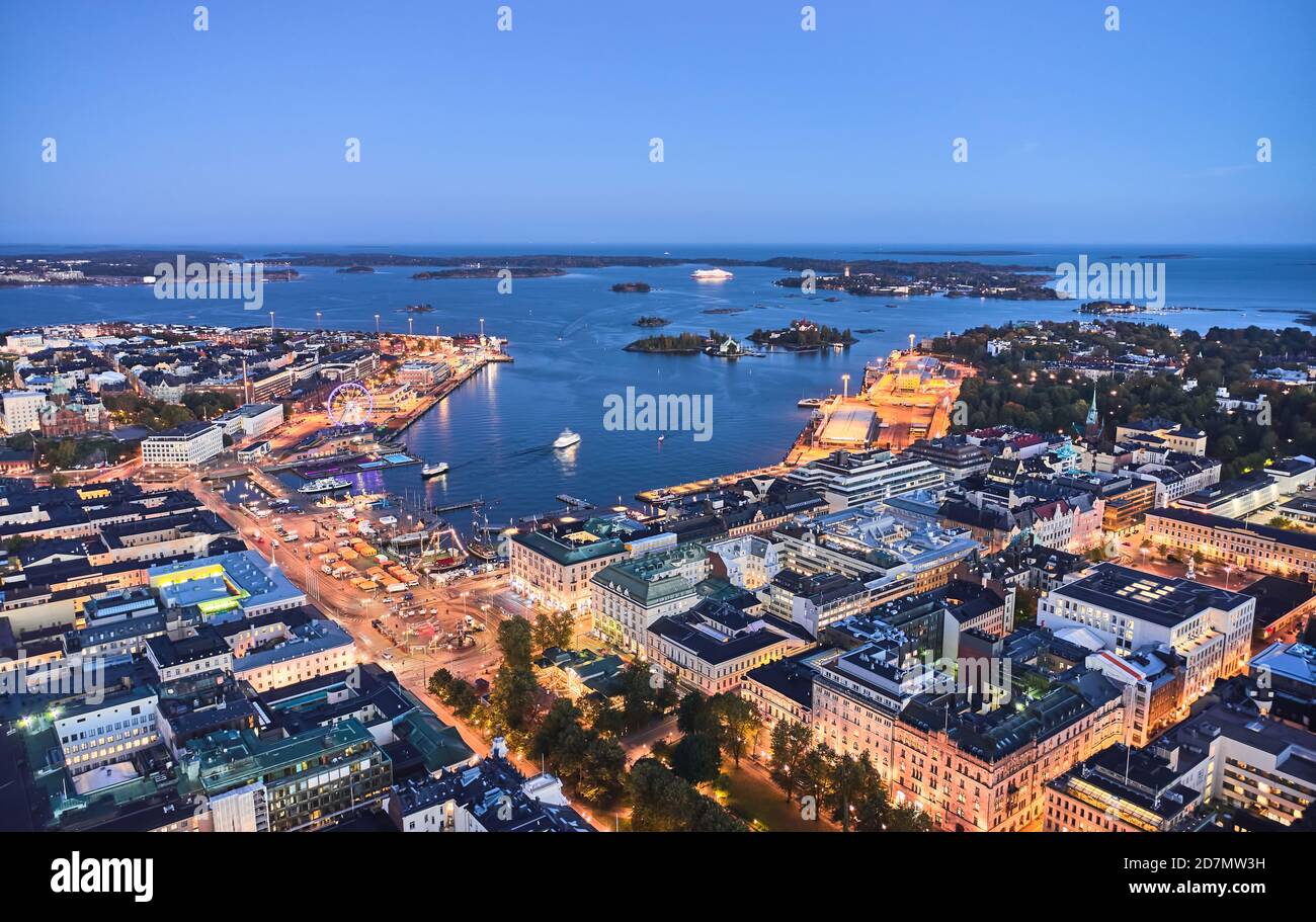 Aerial view of Helsinki Port in the autumn evening, Finland Stock Photo ...