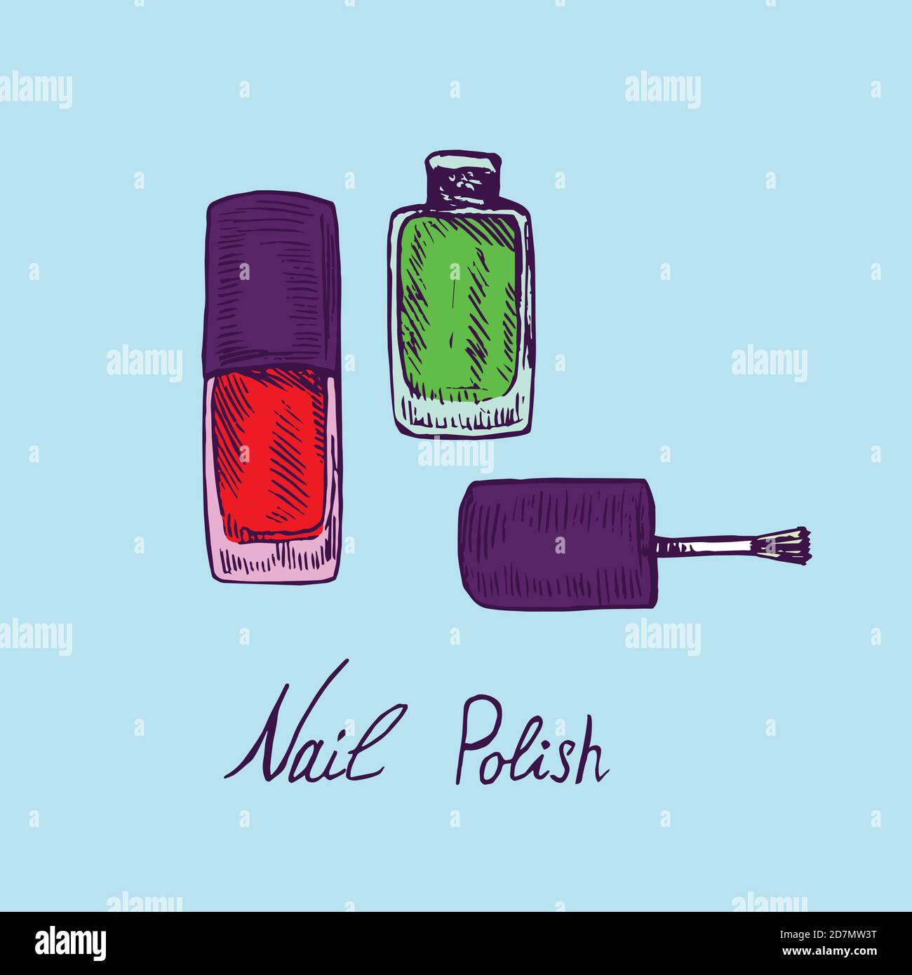 Nail Polish, hand drawn doodle sketch with inscription, isolated color ...