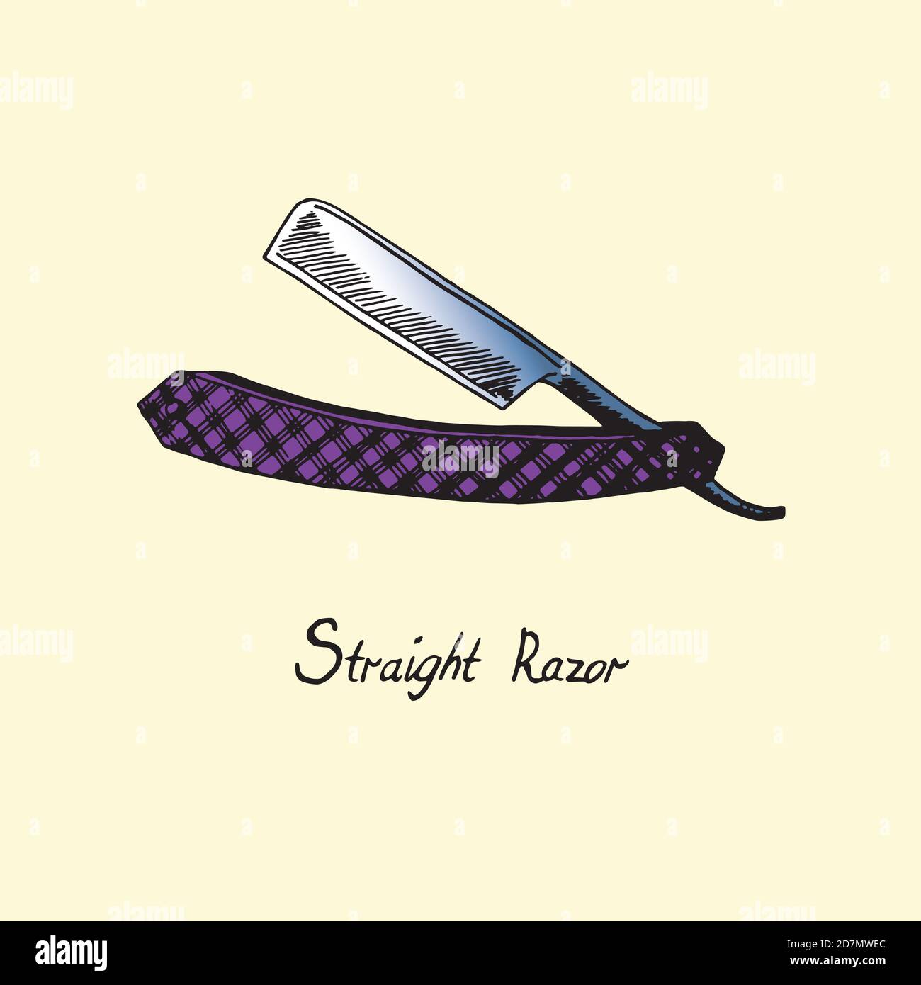 Straight razor, hand drawn doodle sketch with inscription, isolated ...