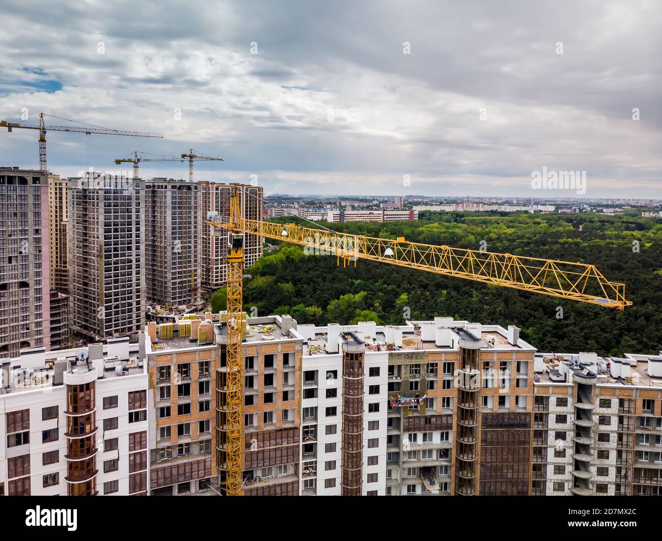 Busy Construction Site And Construction Equipment And Cranes. Aerial ...
