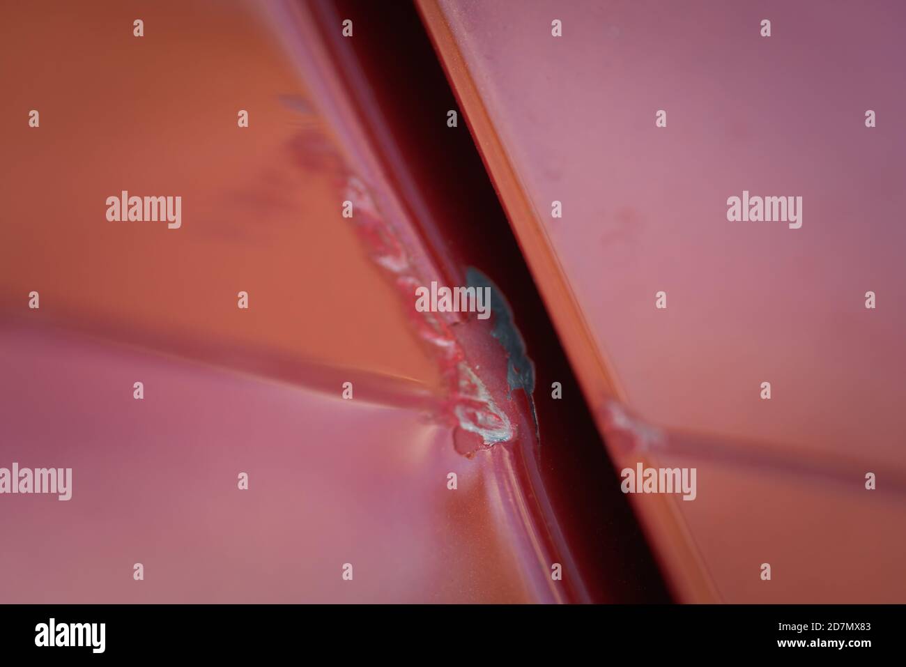 Closeup of red car with paint damage, long scratch, shallow focus Stock ...