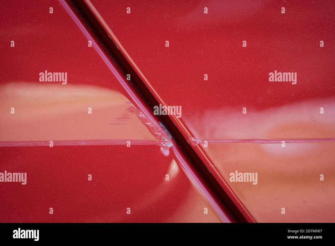 Closeup of red car with paint damage, long scratch, shallow focus Stock ...
