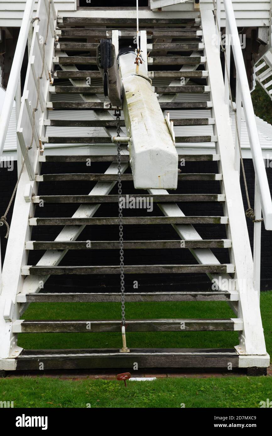 Detail of post mill showing steps and beam Stock Photo - Alamy