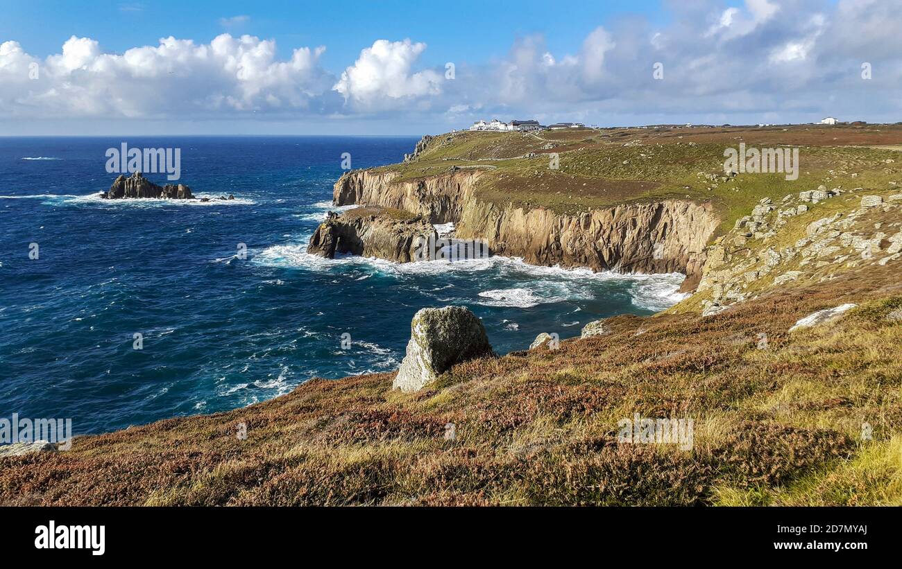 Rugged Cornish coast at Lands End, UK Stock Photo - Alamy