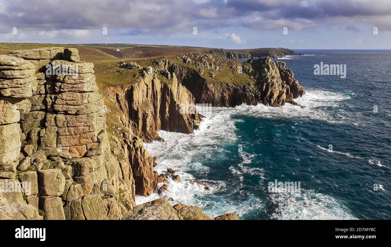 Rugged Cornish coast at Lands End, UK Stock Photo - Alamy
