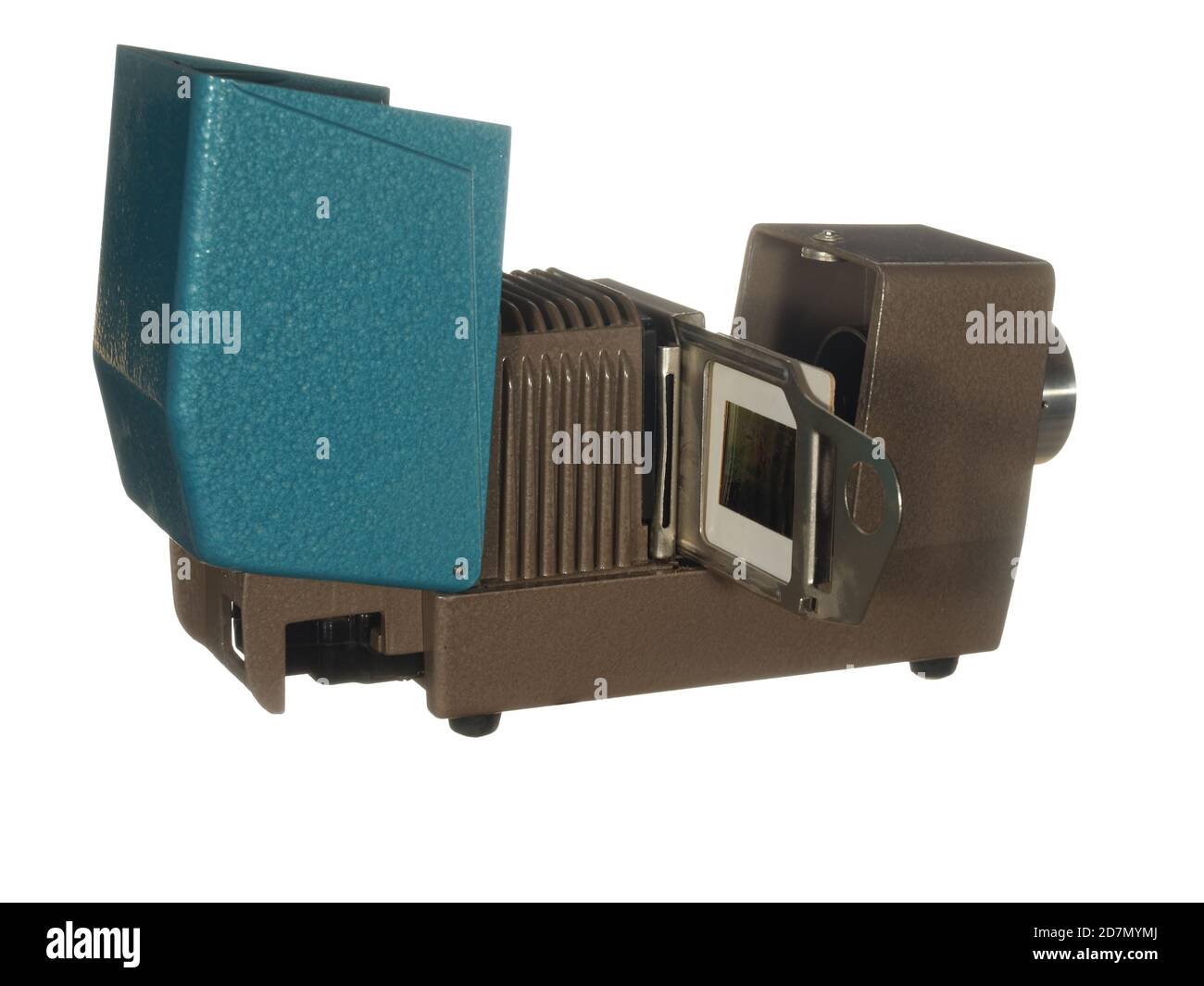 Vintage stylish 70s slide projector isolated on white background. The ...