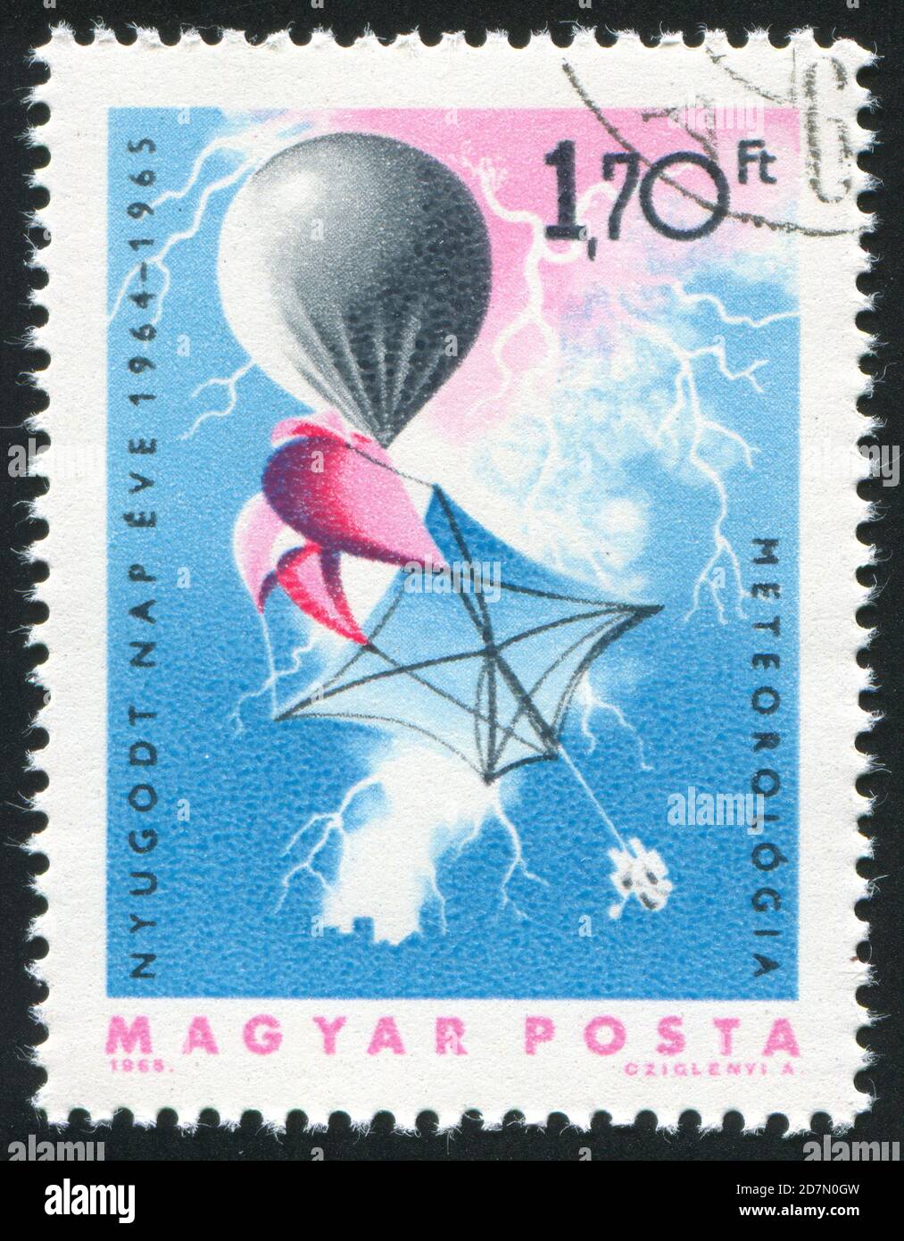 HUNGARY – CIRCA 1965: stamp printed by Hungary, shows Weather balloon ...