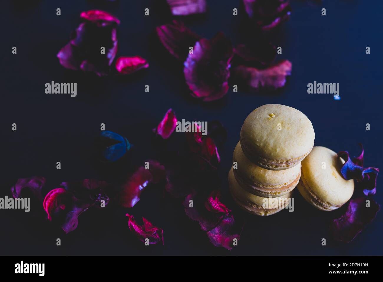 Close-up of breakfast morning with yellow macaroons lemon taste. close ...