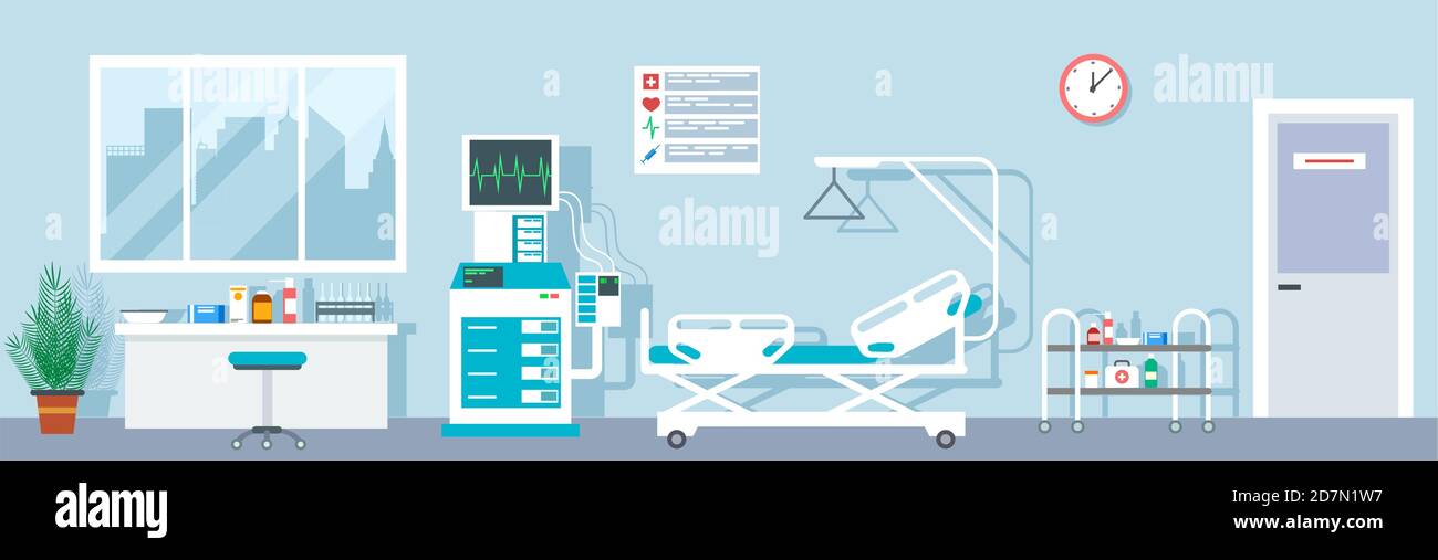 Hospital ward. Empty emergency room indoor. Intensive therapy rooms ...