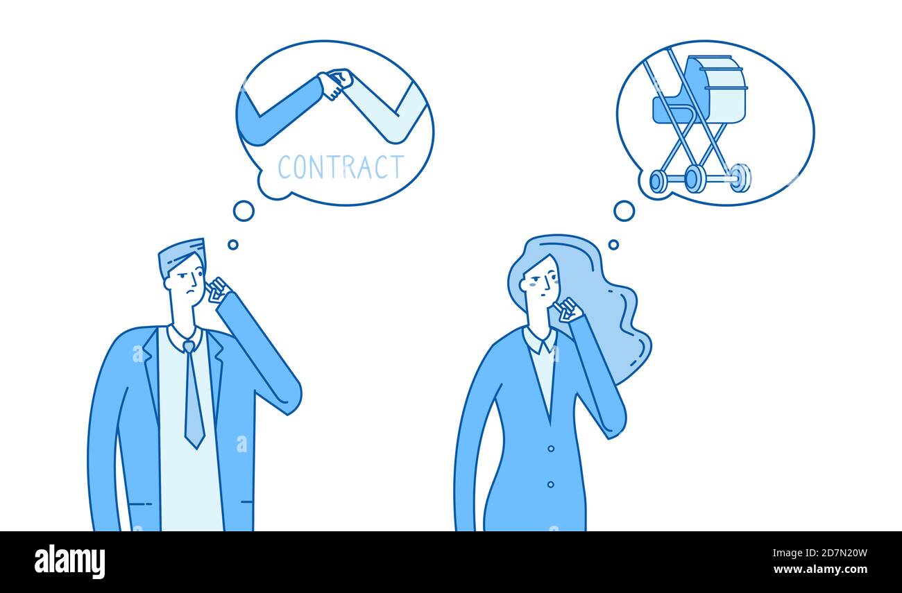 Gender Stereotypes Thinking Man Thinks About Work Woman Thinks About