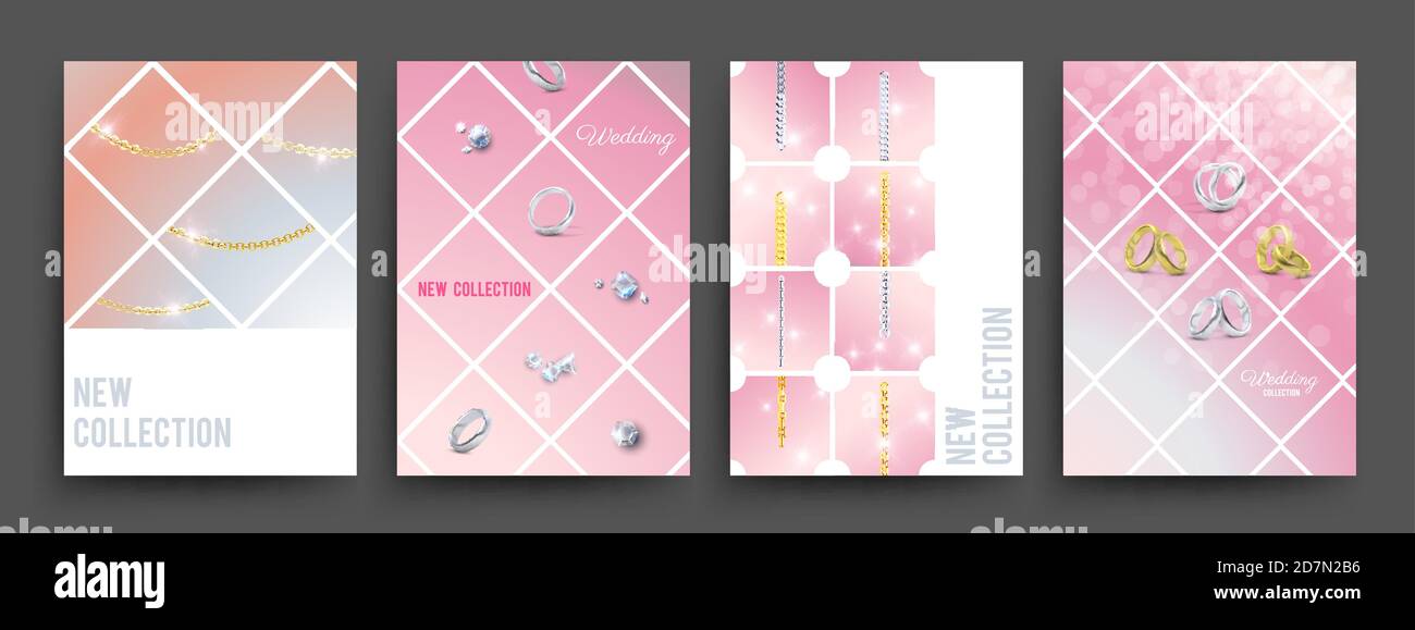 New collection jewelry banners vector template. Gold and silver chains ...
